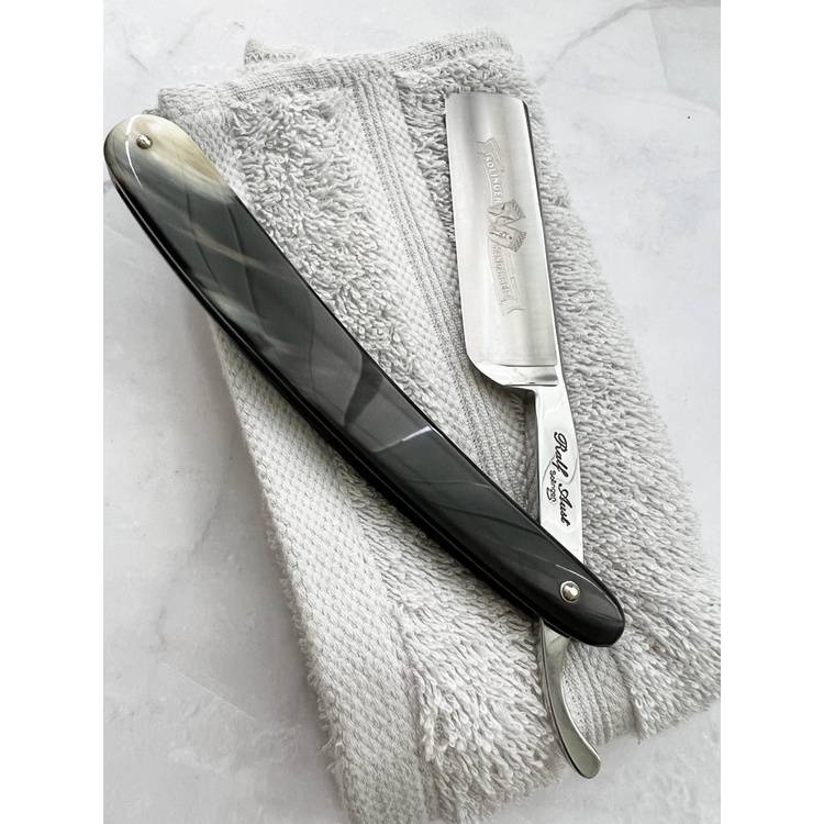 Ralf Aust 6/8 Carbon Steel Round Point Horn Handle Straight Razor Made ...