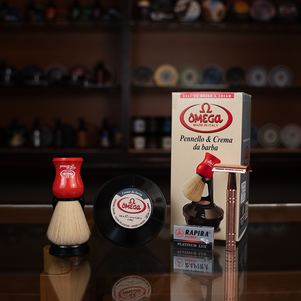 Omega Wet Shaving Starter Kit (Razor,Blade,Brush&Soap) All in 1 Kit